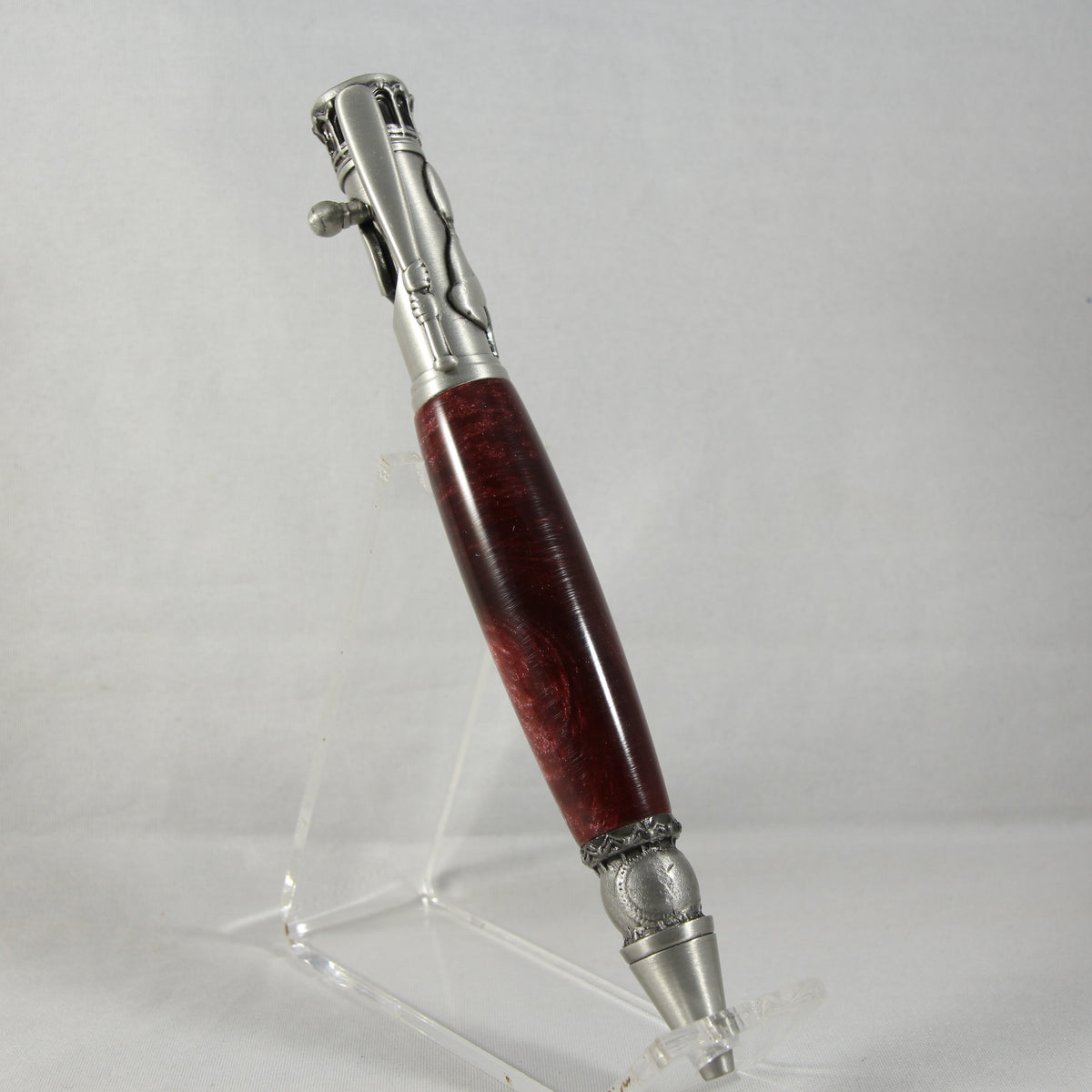 BB-F Baseball Red Acrylic Twist Pen With Antique Pewter – Pens With A ...
